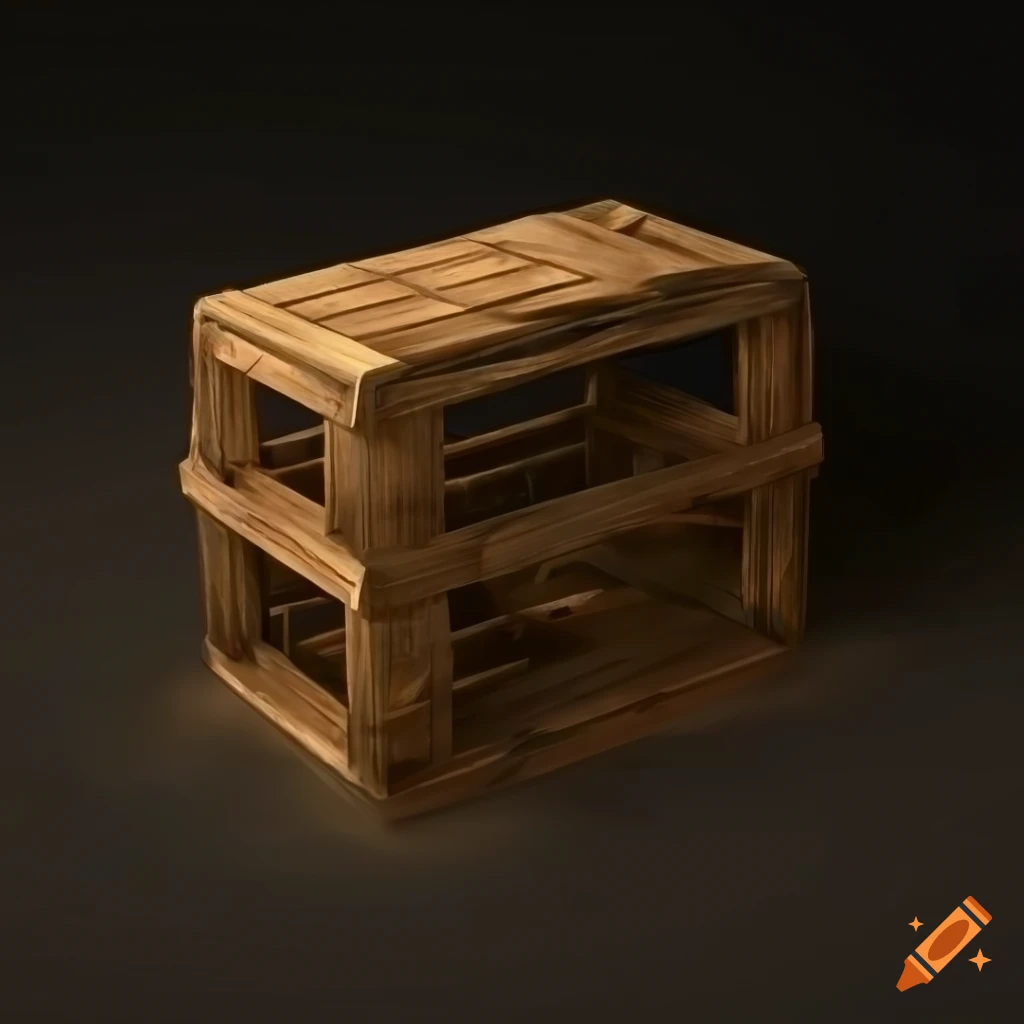Isometric wooden crate in a fantasy rpg setting on Craiyon