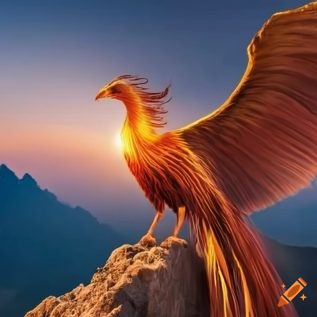 Image of a majestic phoenix perched on a cliff on Craiyon