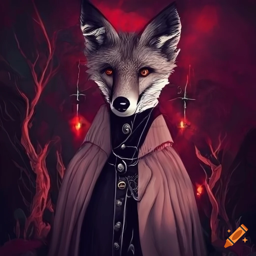 Illustration of a fox in gothic attire with mystical powers on Craiyon