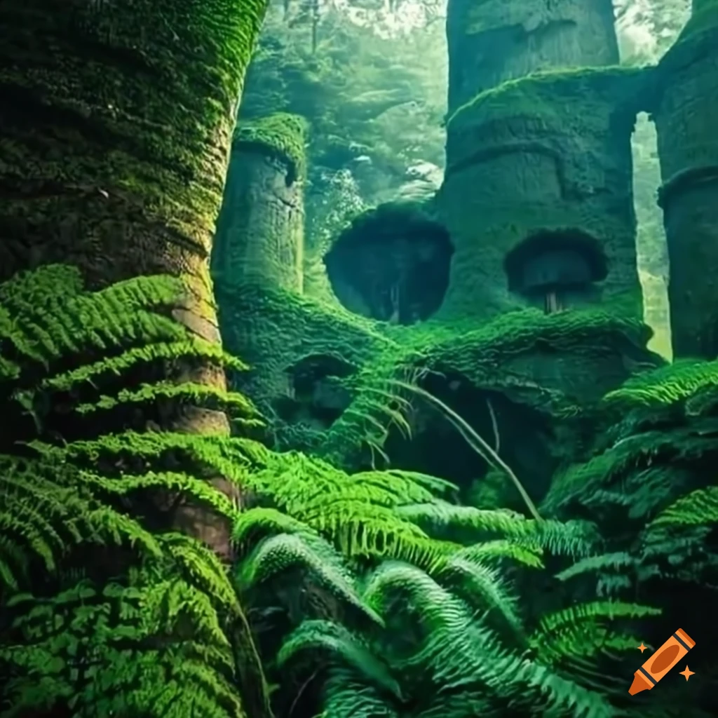 Medieval stone towers and walls in a forest on Craiyon