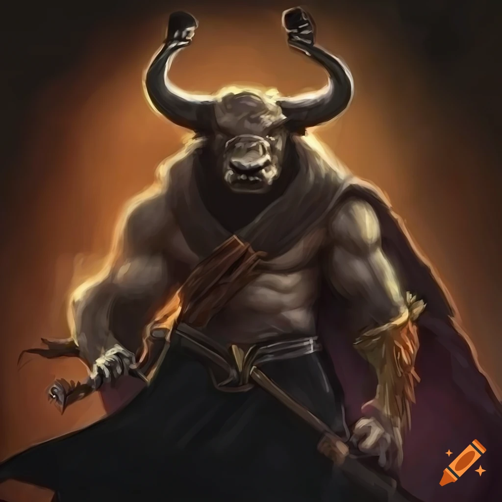 Baroque painting of a gray minotaur with a hood on Craiyon