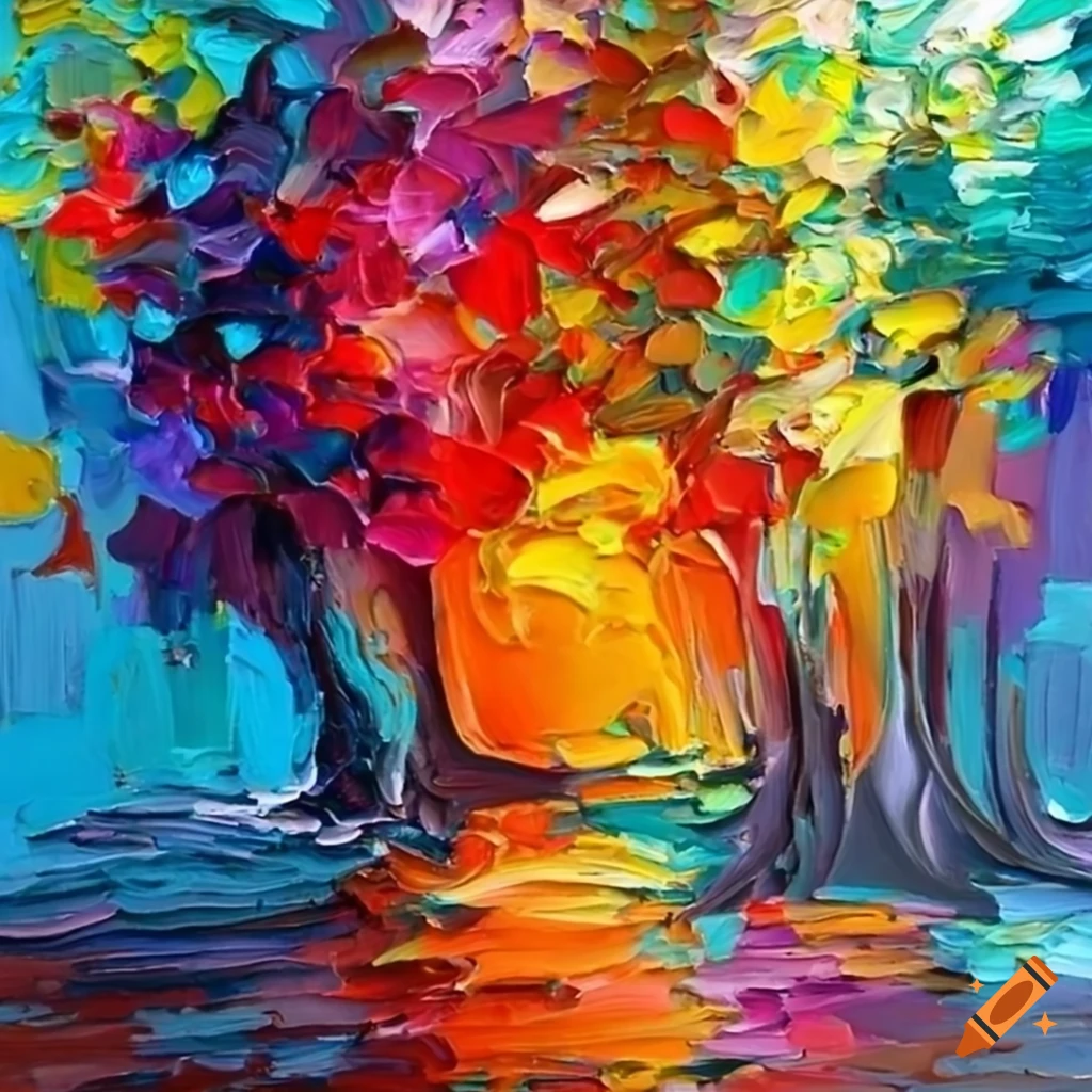 Vibrant abstract painting with impasto technique on Craiyon