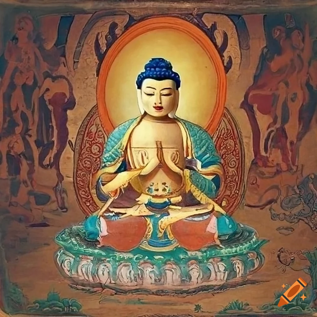 Buddhist cave painting depicting bodhisattvas on Craiyon