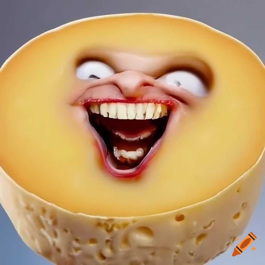 Cheese with a hilarious laughing face on Craiyon