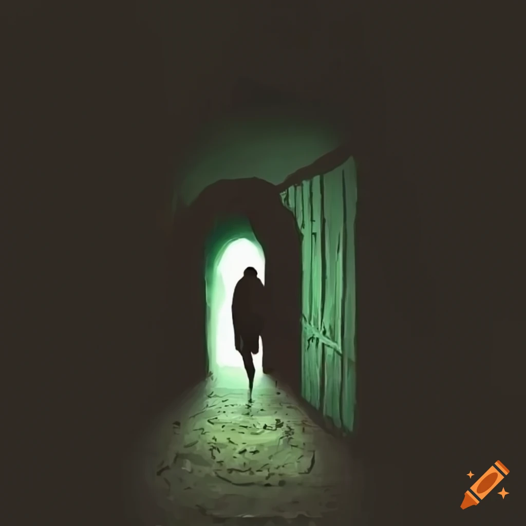 People escaping through a dungeon door into nature on Craiyon