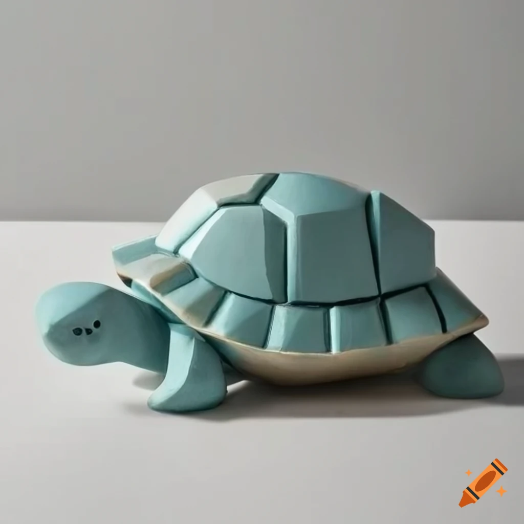 Minimalist geometric marble turtle statue