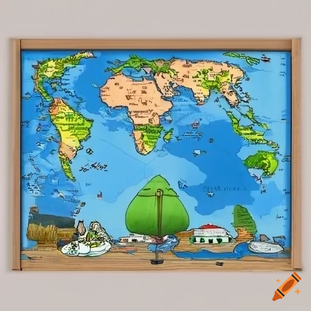 Cartoony map picture of the earth on Craiyon