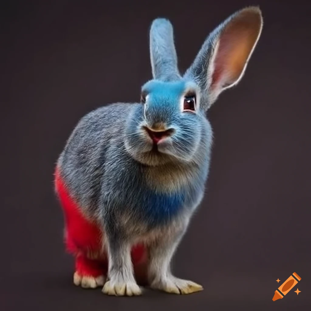 Blue rabbit with a monkey tail and red pants on Craiyon