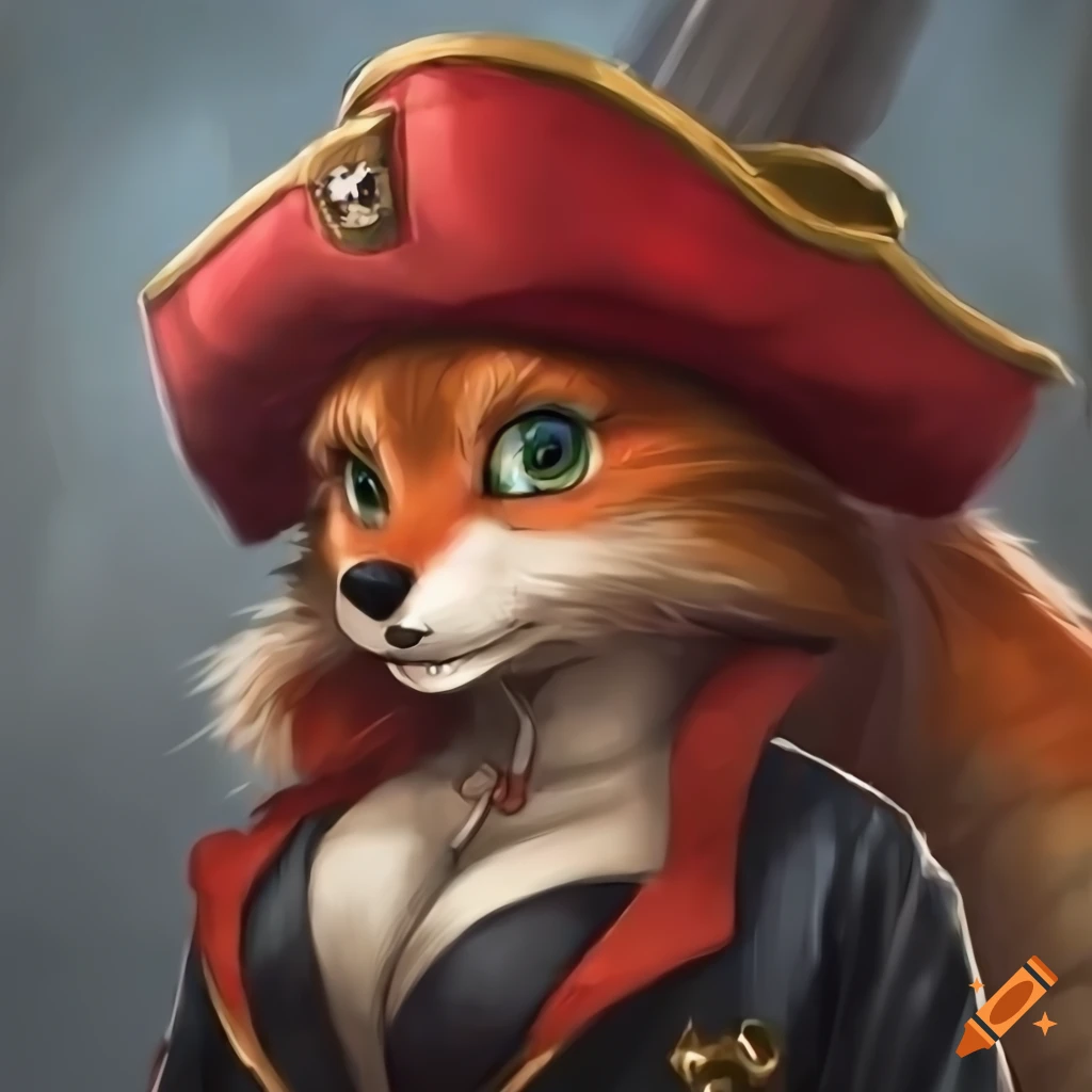 Detailed drawing of a realistic anthropomorphic fox pirate on Craiyon