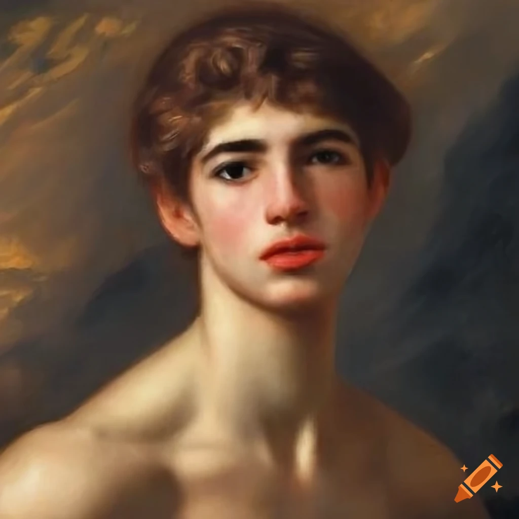 Detailed oil painting of a confident male god on Craiyon