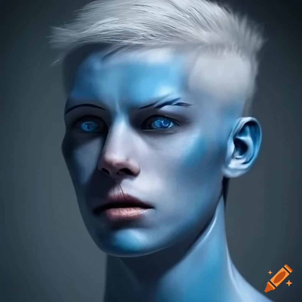 Art depiction of a male humanoid with steel blue skin on Craiyon