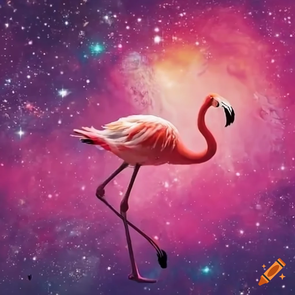 Flamingo dancing in outer space on Craiyon