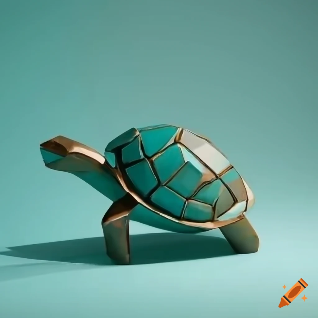 Contemporary art sculpture of a geometric marble turtle on Craiyon