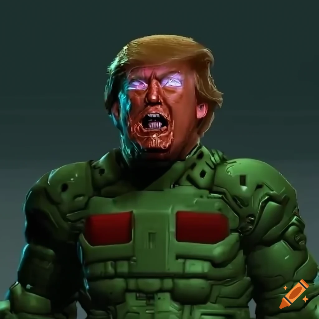 Screenshot of Donald Trump in Doom II graphics on Craiyon