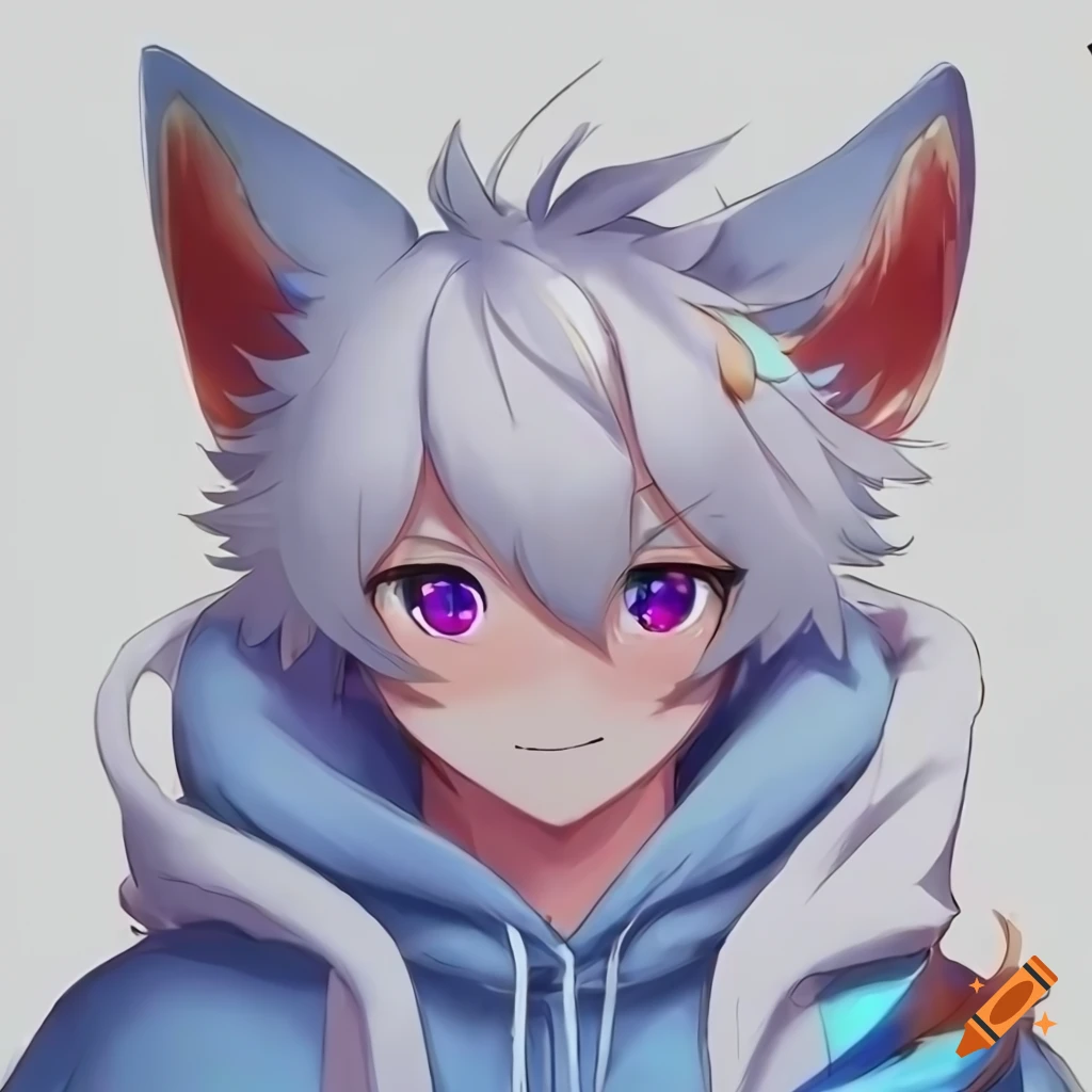 White kemono kitsune character with blue accents on Craiyon
