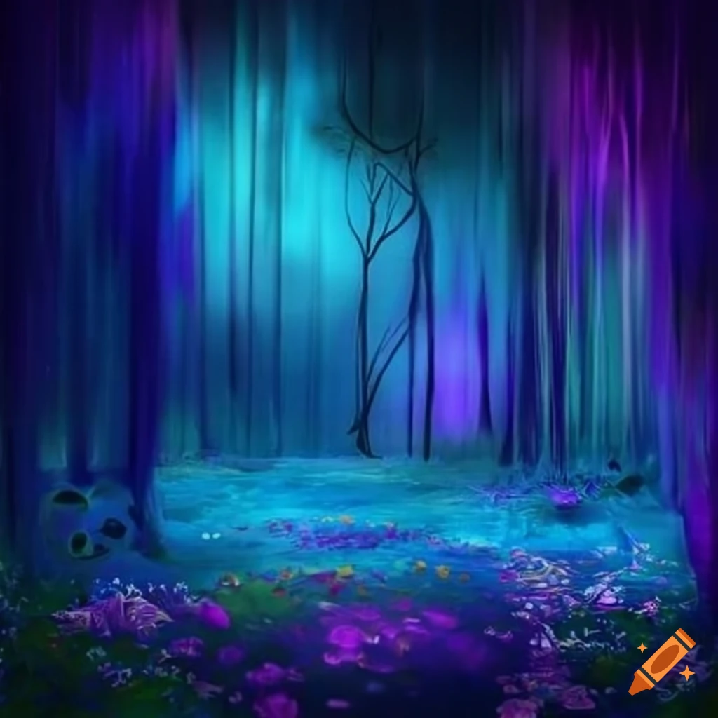 Vibrant and magical blue poppy-inspired room on Craiyon