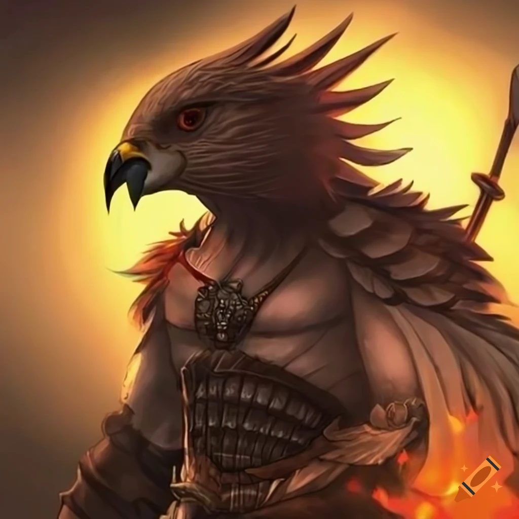 Image of a hawk-headed warrior with a weapon on Craiyon