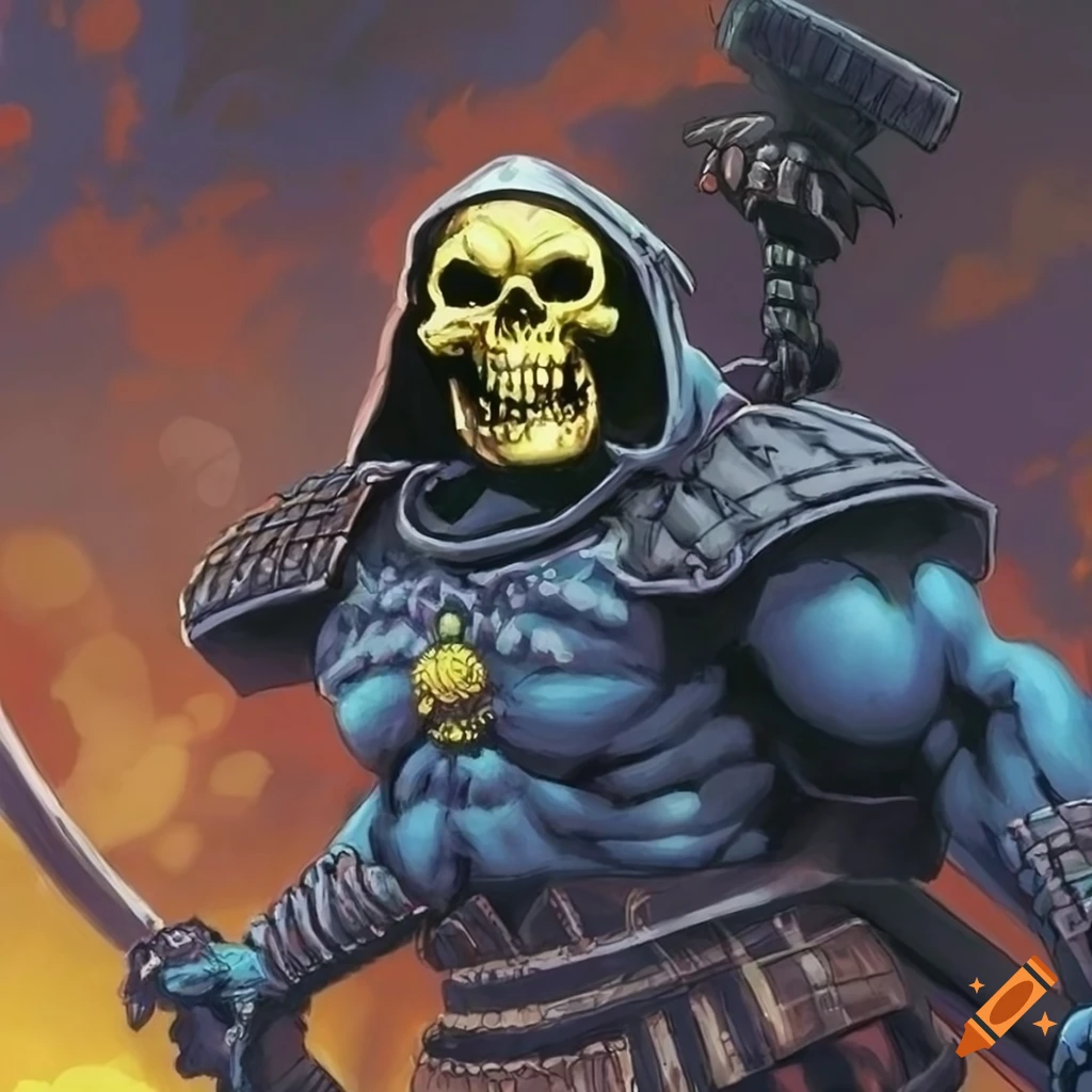 Samurai Skeletor illustration in Simon Bisley style on Craiyon