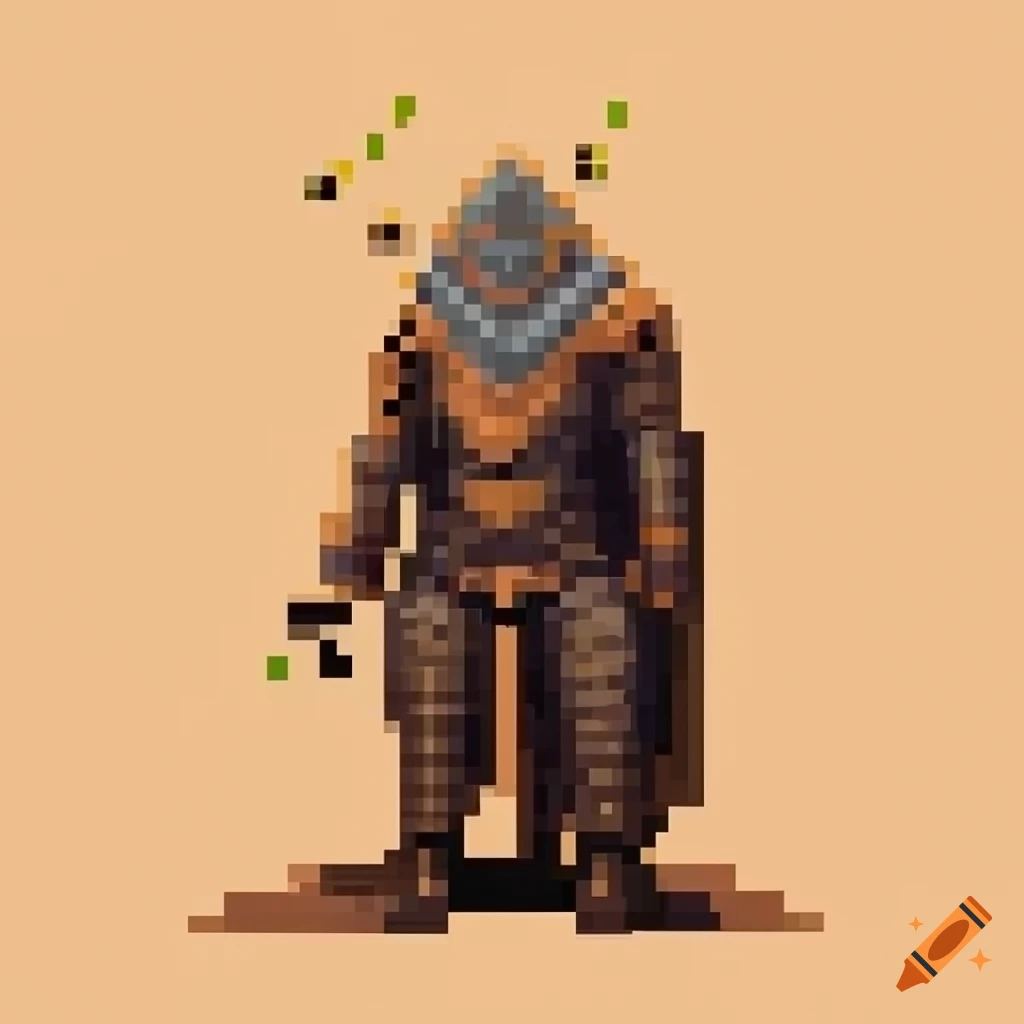 Pixelated warrior in a dune landscape on Craiyon