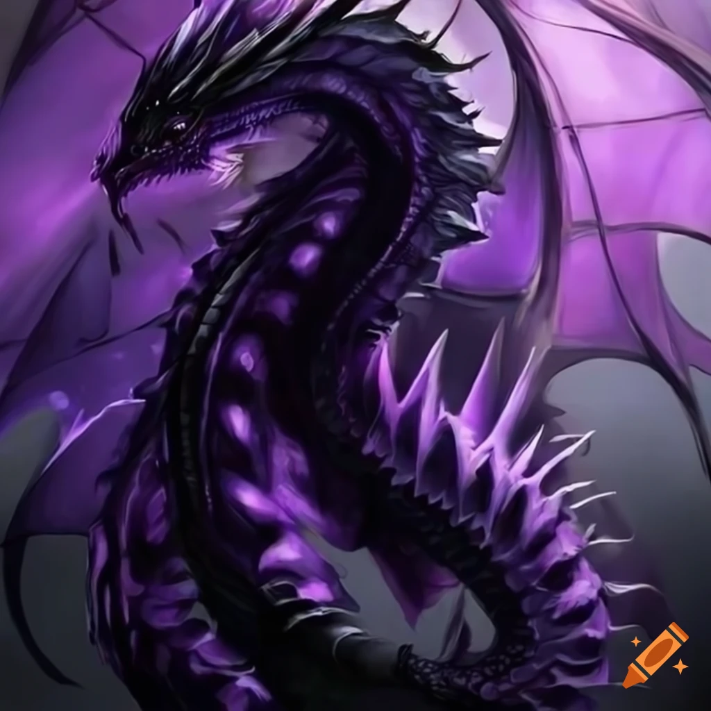 Artwork of a black and purple dragon on Craiyon