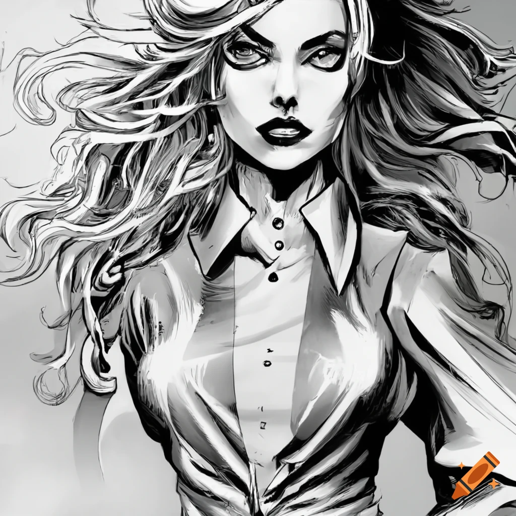 Black and white comic book art of a blond woman on Craiyon