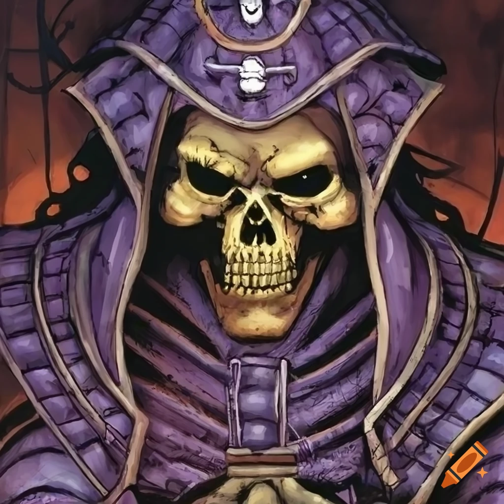 Samurai skeletor artwork in simon bisley style on Craiyon