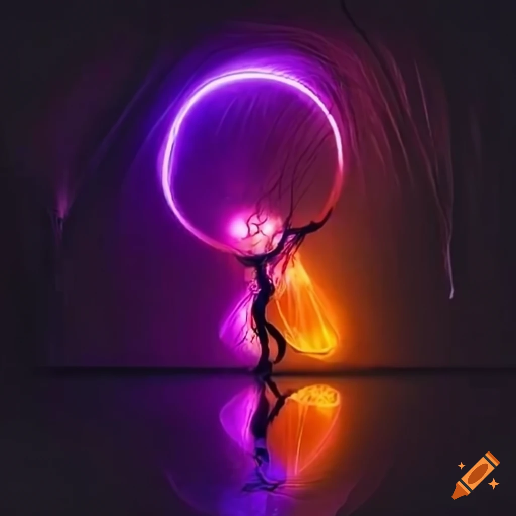 LED poi dance in the rain on Craiyon