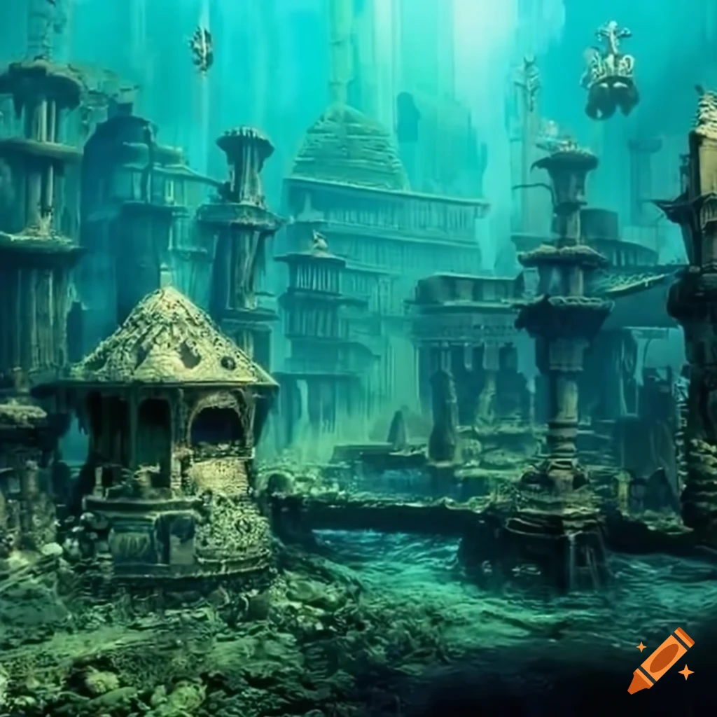 Steampunk-inspired underwater city with ancient temples on Craiyon