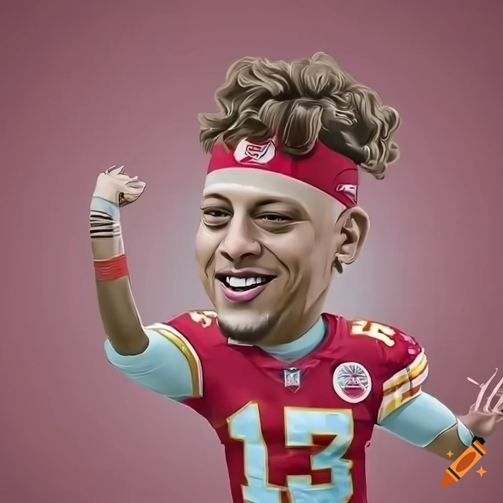 Caricature illustration of Patrick Mahomes throwing a football on Craiyon