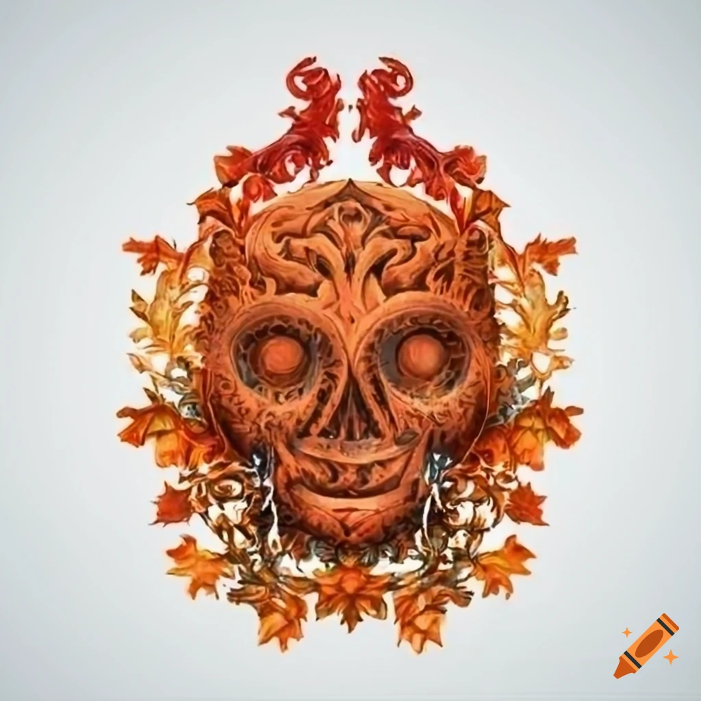Red garden hoe with ornate carved autumn designs on Craiyon