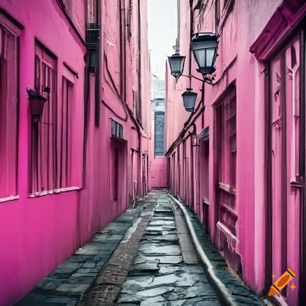 Vibrant pink alleyway on Craiyon