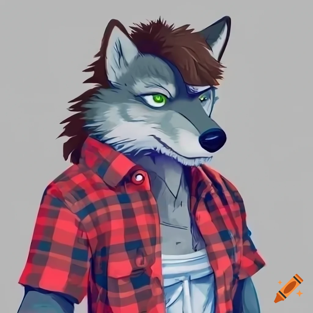 Side view of a male wolf anthro construction worker on Craiyon