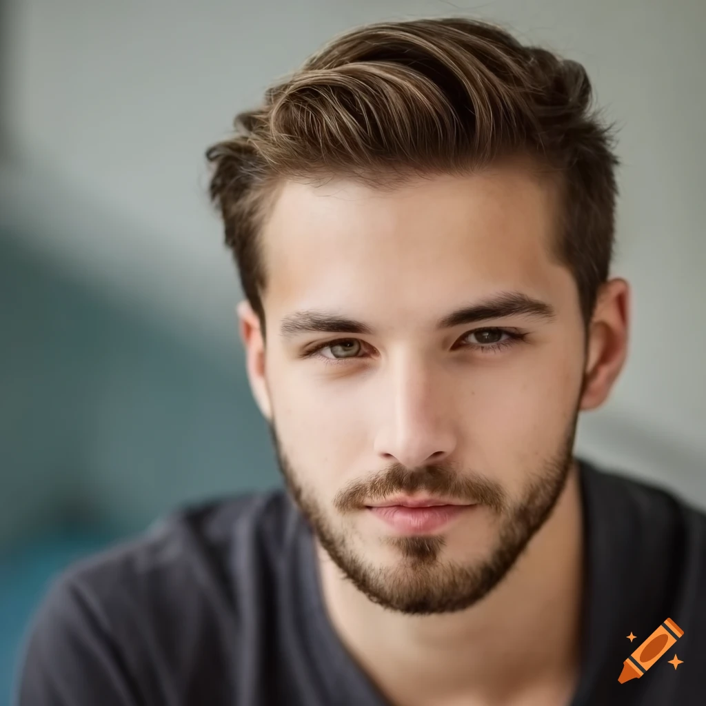 Portrait of a young man with brown hair and blue eyes on Craiyon