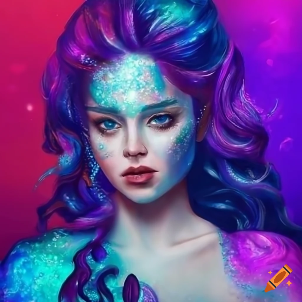 Vivid and detailed portrait of a mermaid on Craiyon