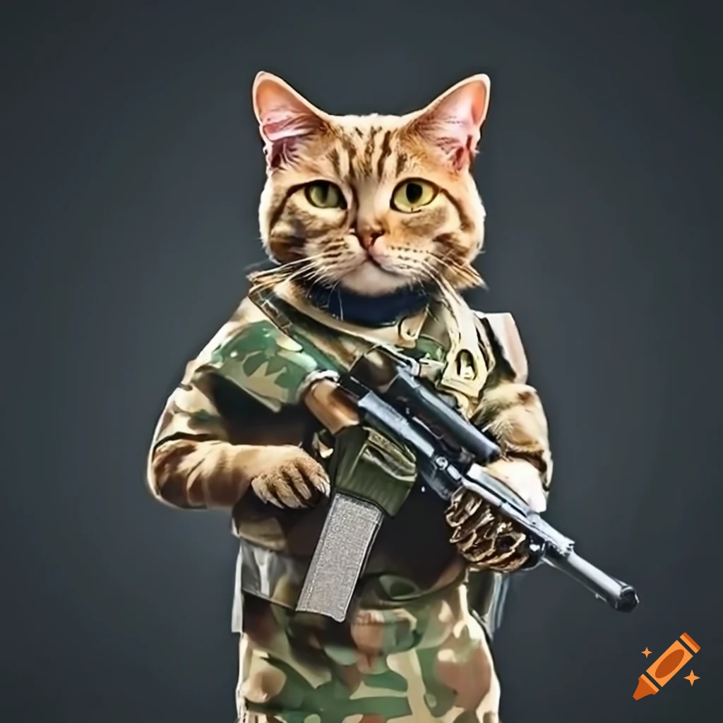 Cat in war uniform with m4a1 on Craiyon