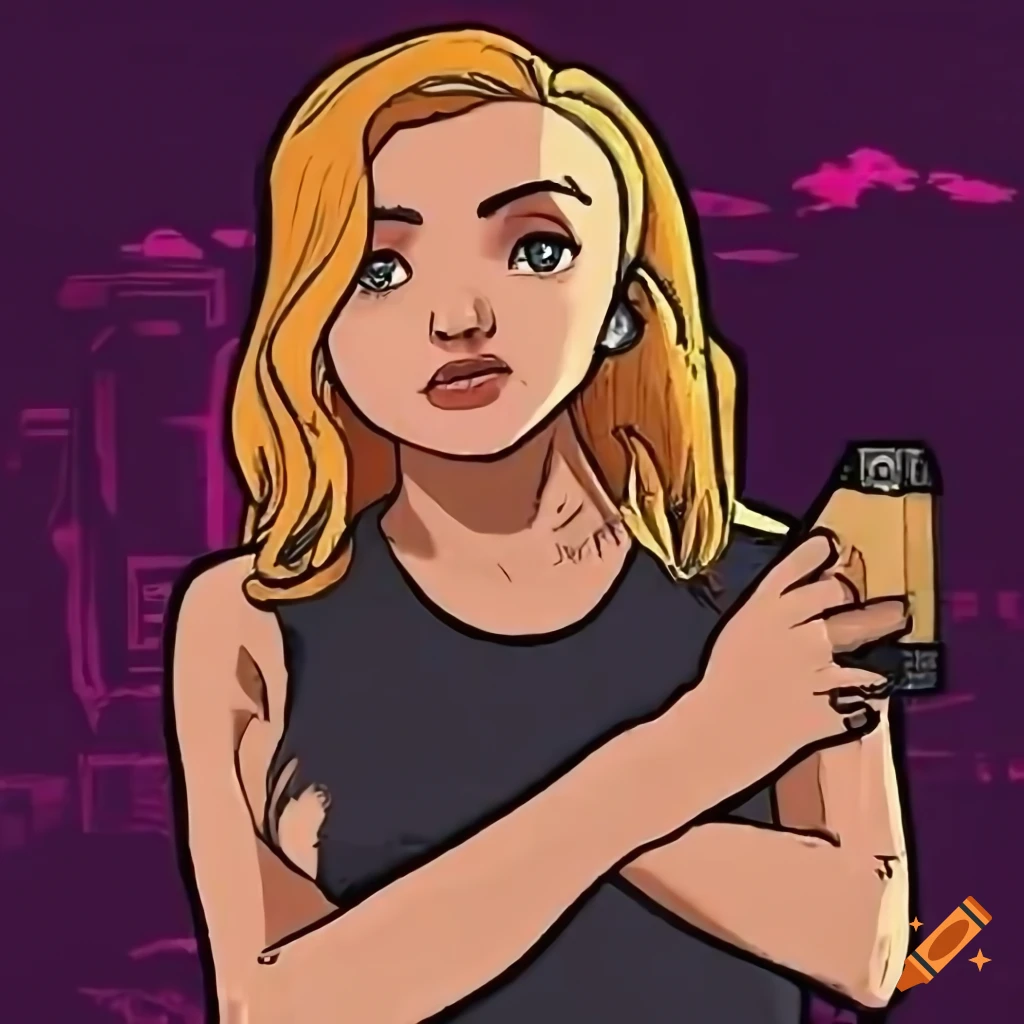 Cartoon version of peyton list promoting gta 5 on Craiyon
