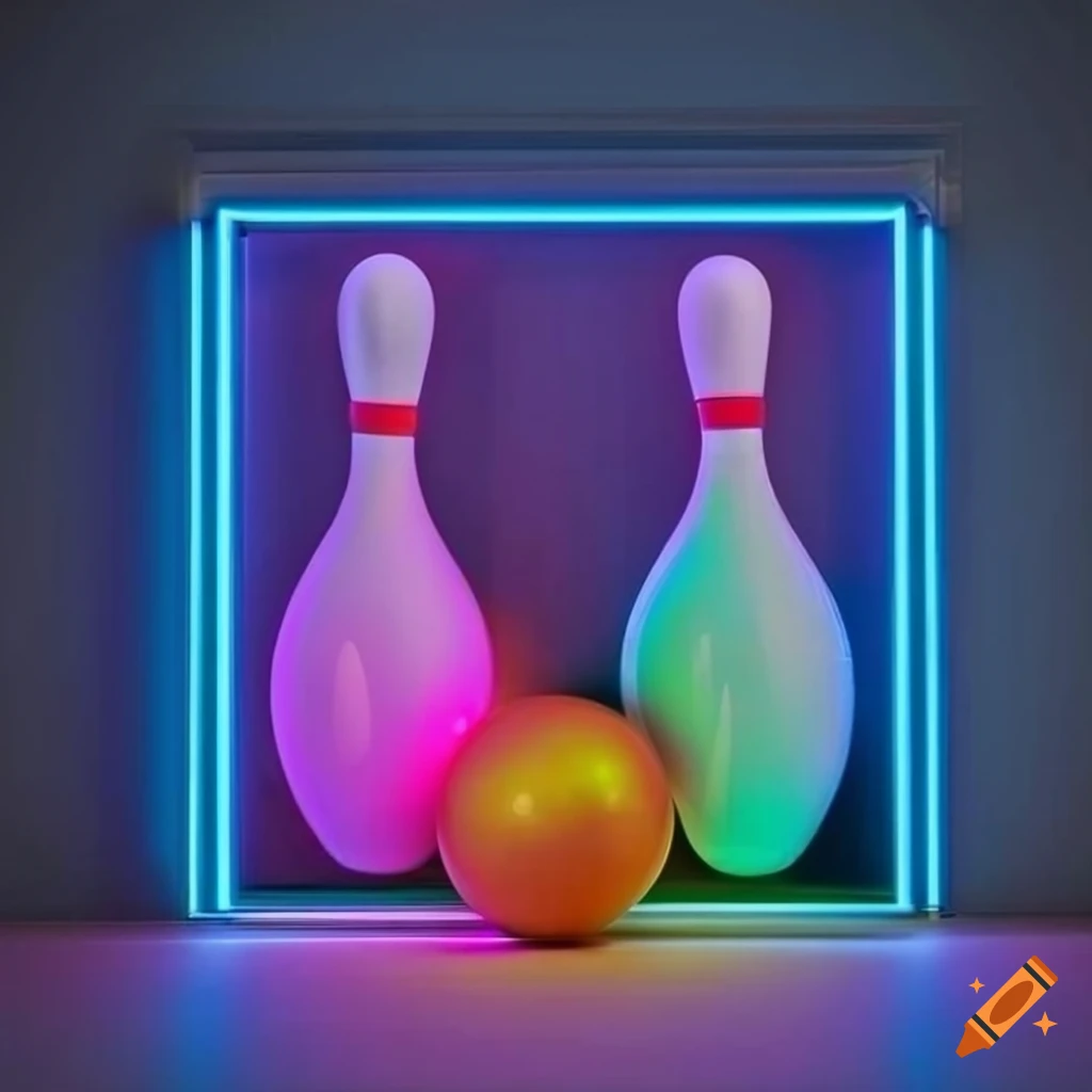 Exterior neon lights of a bowling game room on Craiyon