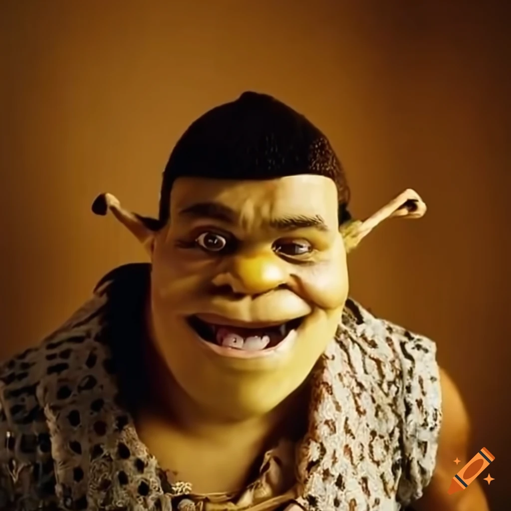 Shrek showing his teeth to an egg delivery man on Craiyon