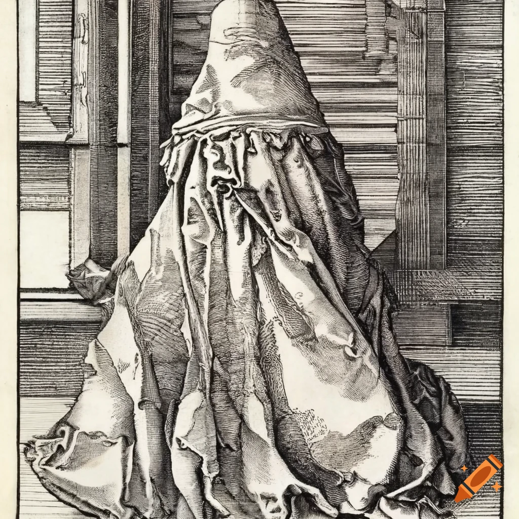 16th-century engraving of flowing fabric by Albrecht Durer on Craiyon
