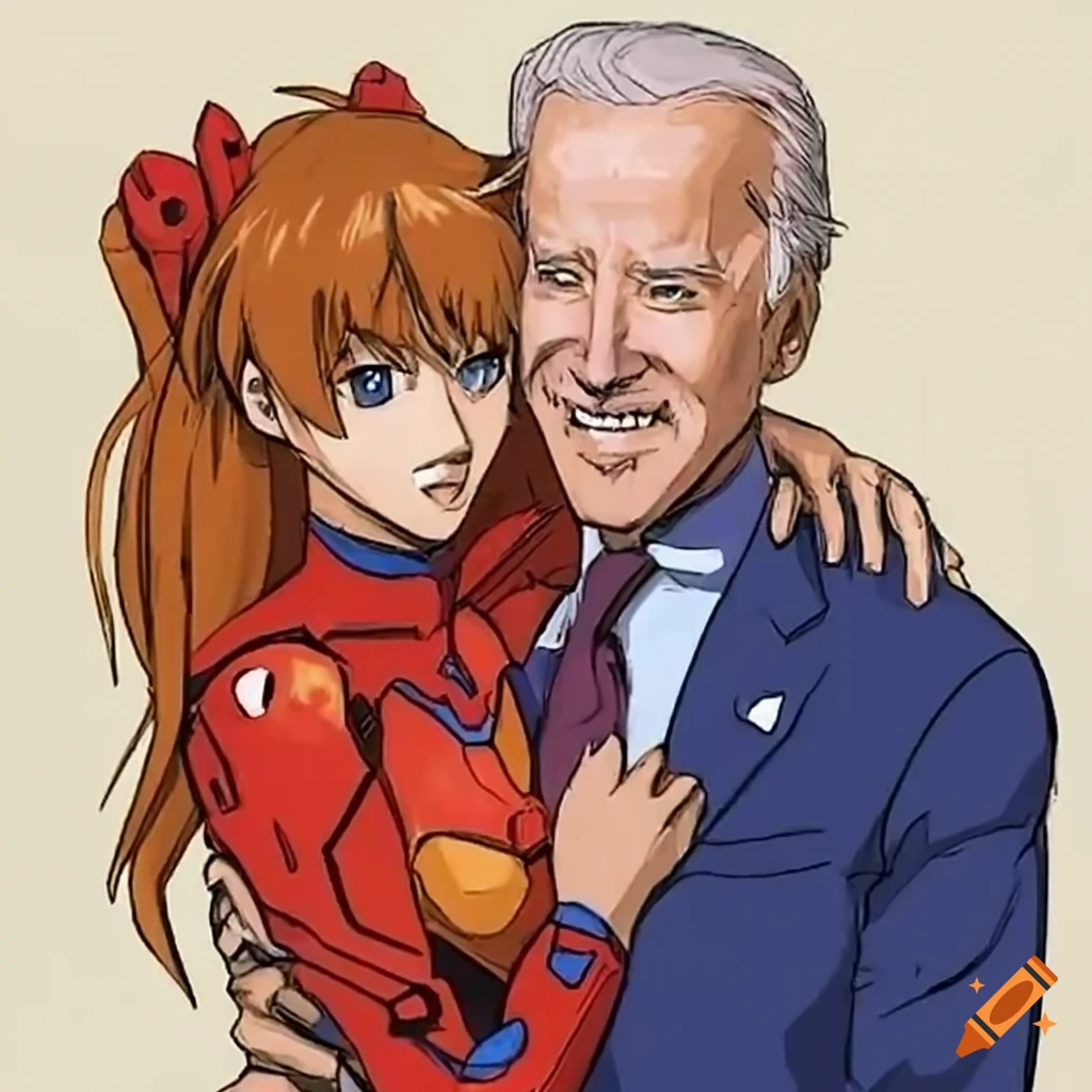 Joe Biden shaking hands with Asuka from Evangelion on Craiyon