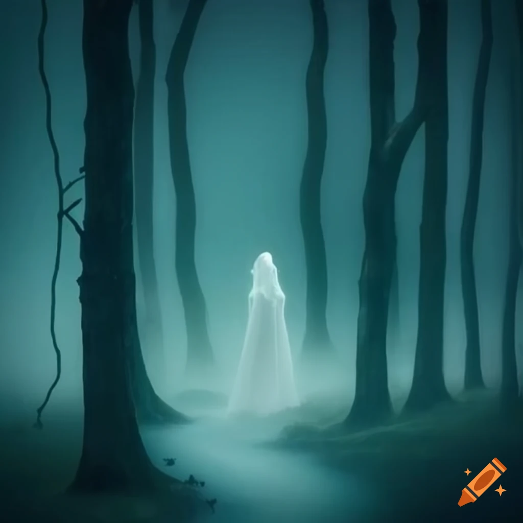 Ethereal elven spirit at a foggy lake in the woods on Craiyon