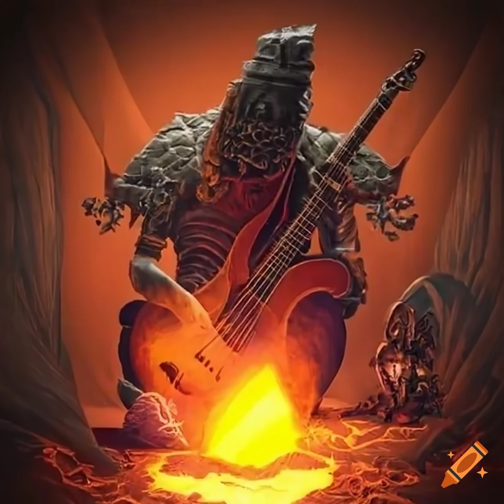 Image of dwarfs crafting musical instruments in a mystical forge on Craiyon