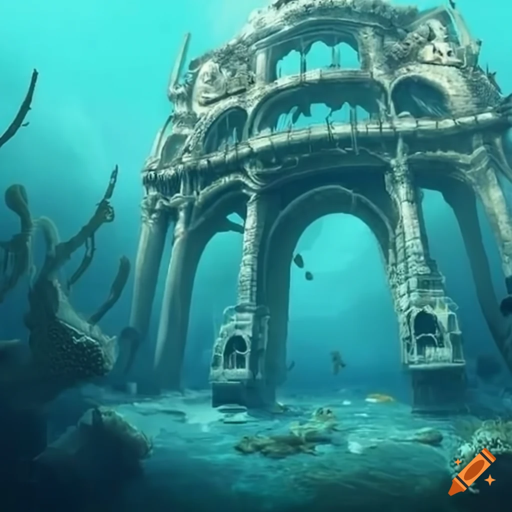 Steampunk-inspired underwater city with ancient temples on Craiyon