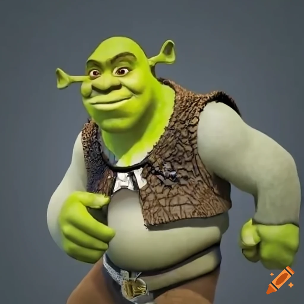 Shrek showing teeth to an egg delivery man on Craiyon