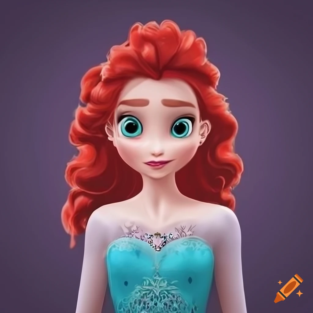 Disney-style portrait of a woman with red curly hair on Craiyon