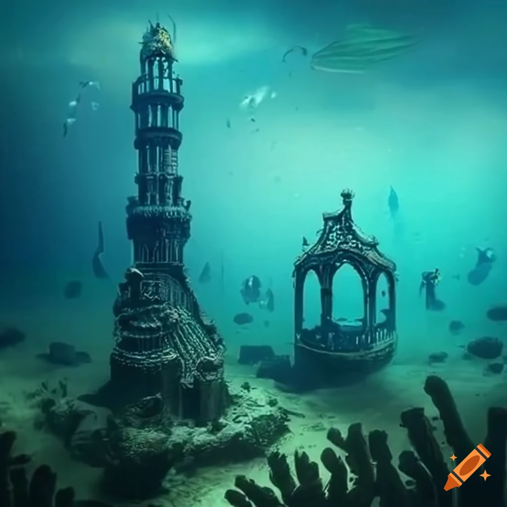 Steampunk-inspired underwater city with ancient temples on Craiyon