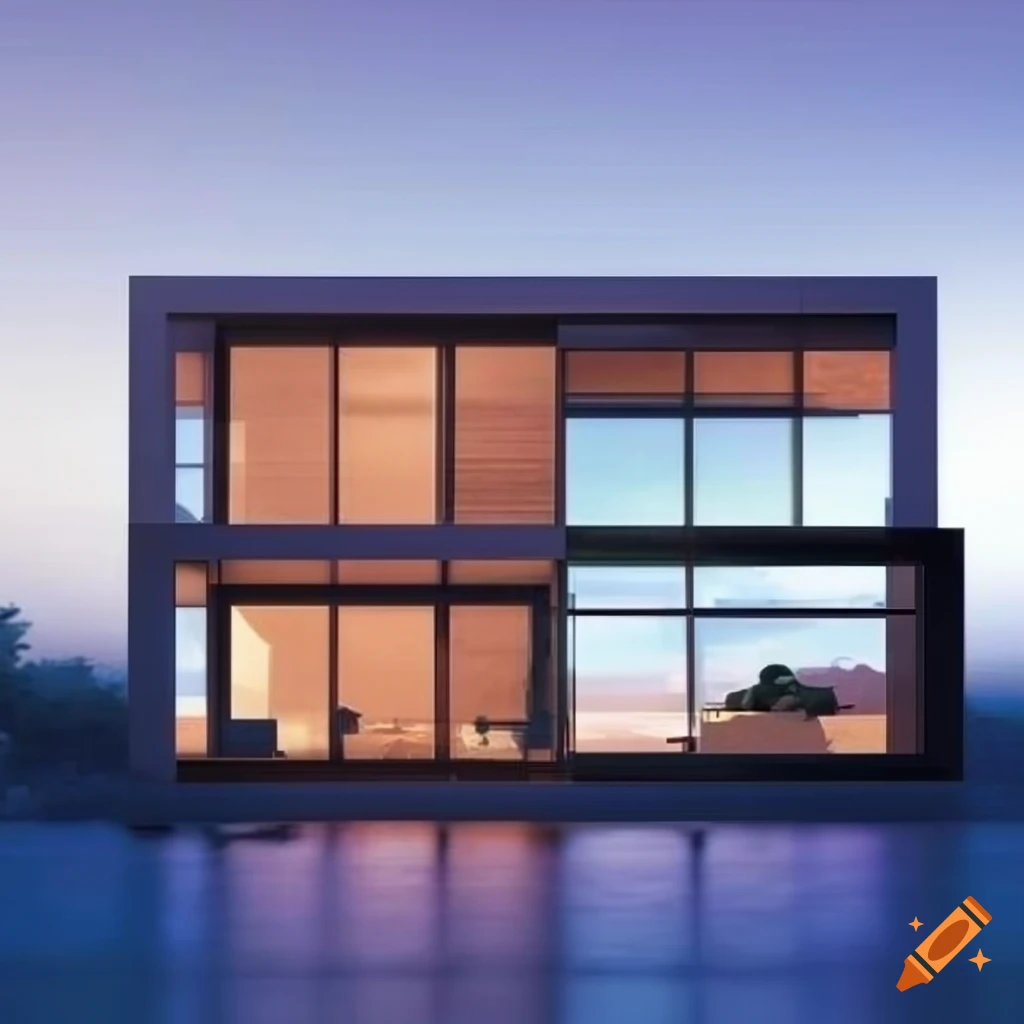 Modern two-storey rectangular office building with flat roof on Craiyon