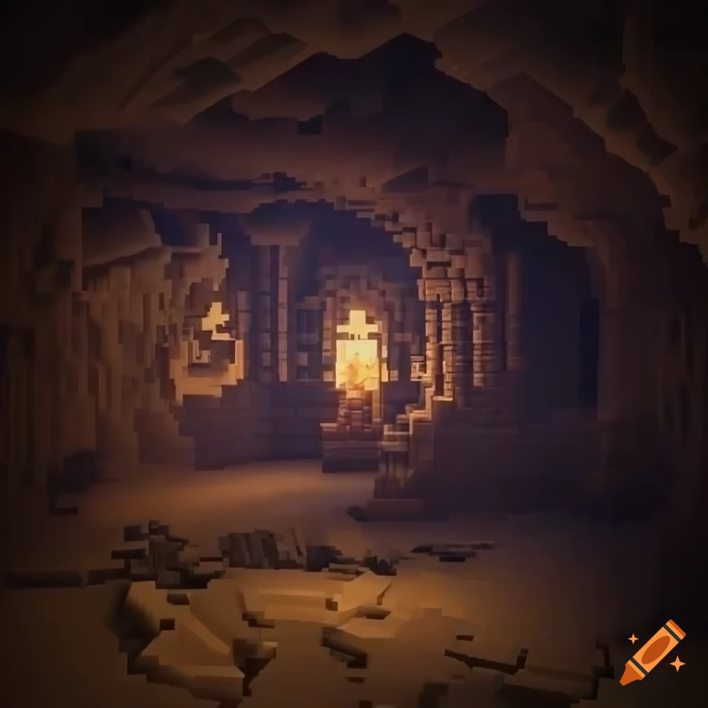 Voxel art of Avenged Sevenfold Deathbat logo in a dark mine on Craiyon