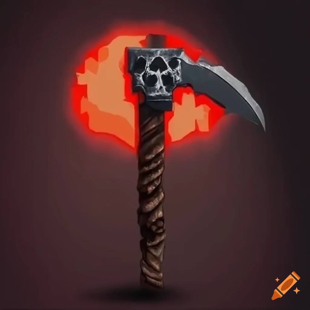 Halloween-themed red pickaxe with a skull