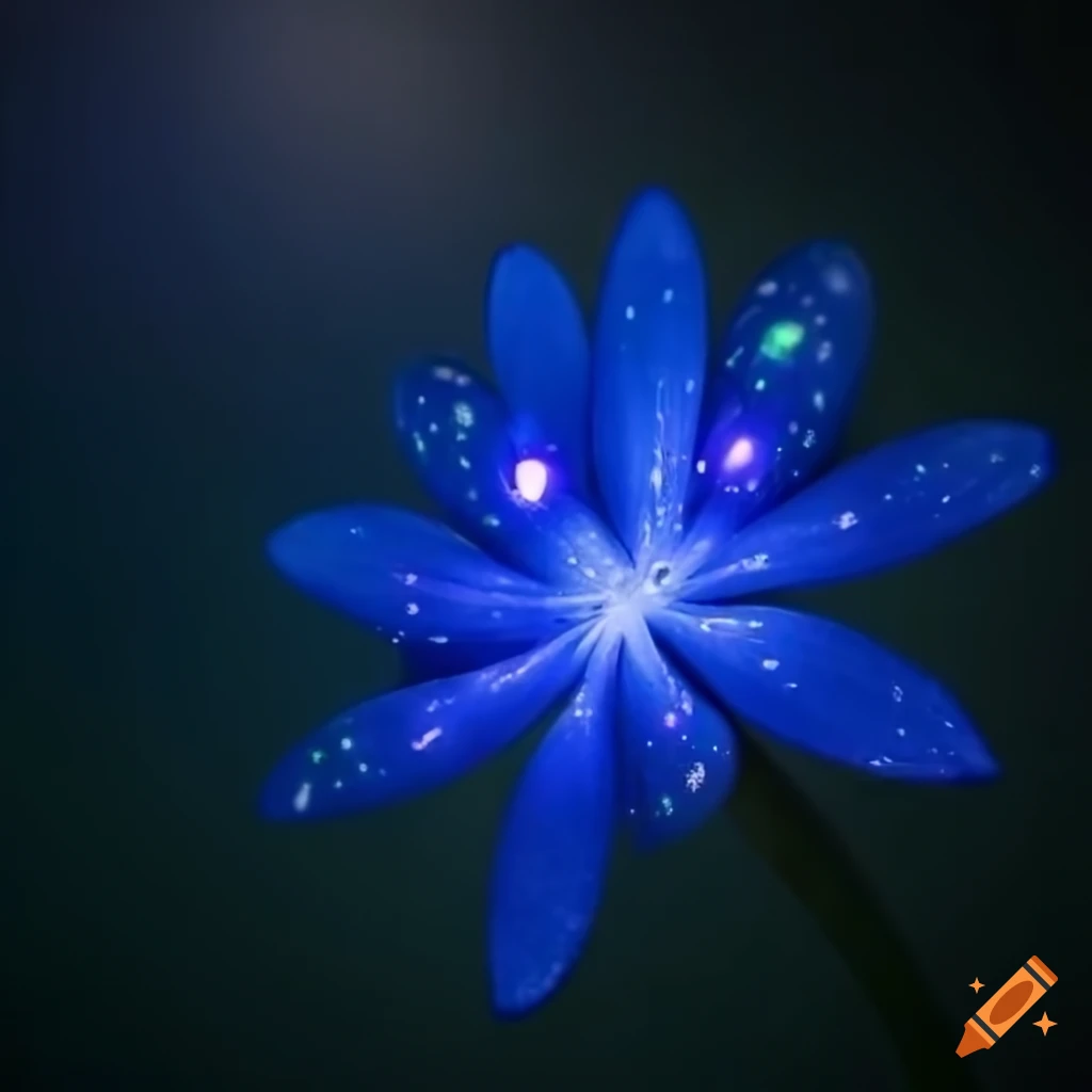 Close-up of a blue flower with sparkling aura on Craiyon